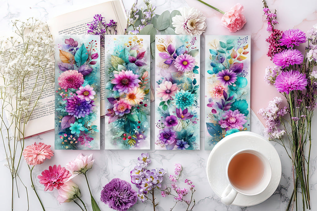 Abstract Pretty Floral Bookmarks, Printable Bookmarks, Gift for Book ...