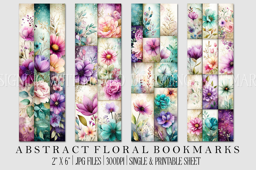 Abstract Pretty Floral Bookmarks, Printable Bookmarks, Gift for Book ...