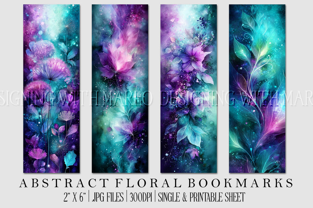Abstract Pretty Floral Bookmarks, Printable Bookmarks, Gift for Book ...