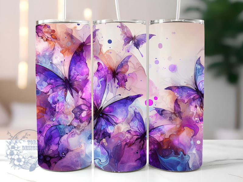 Abstract Purple Butterfly Tumbler PNG, Butterfly Floral 20oz Skinny ...