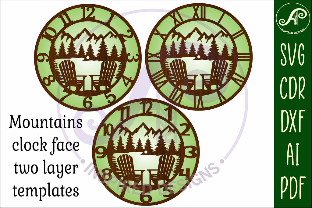 Adirondack chair mountains wall clock laser cut files - So Fontsy