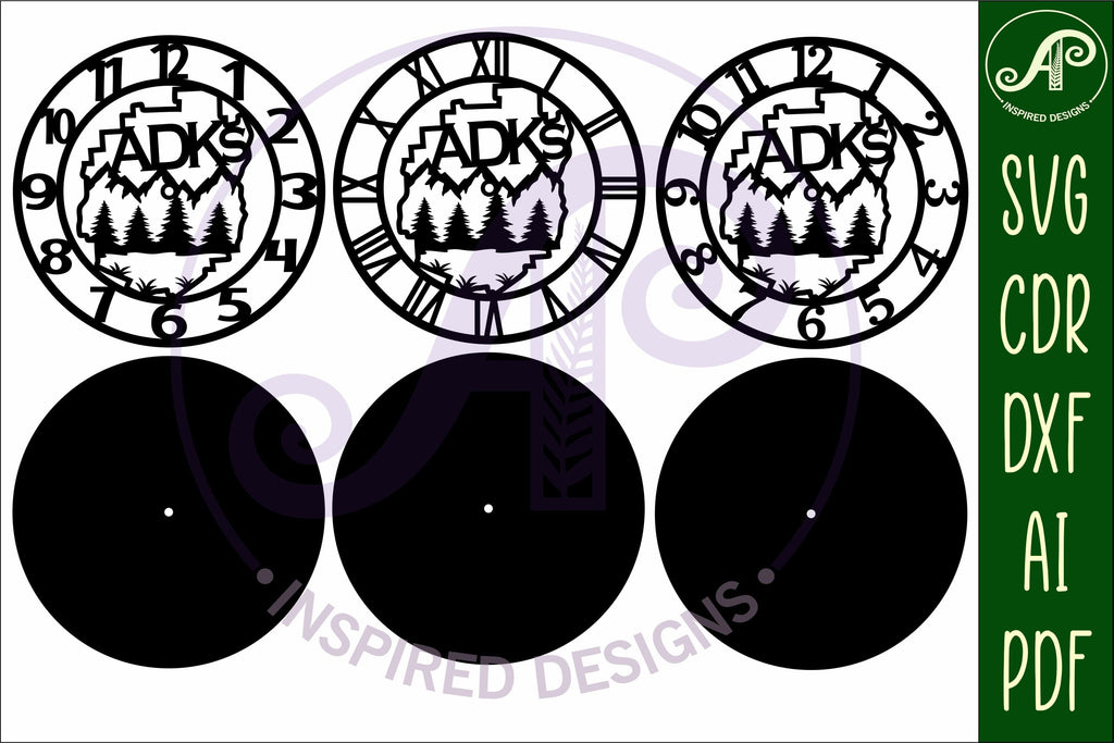 ADKs Adirondacks wall clock laser cut files - So Fontsy