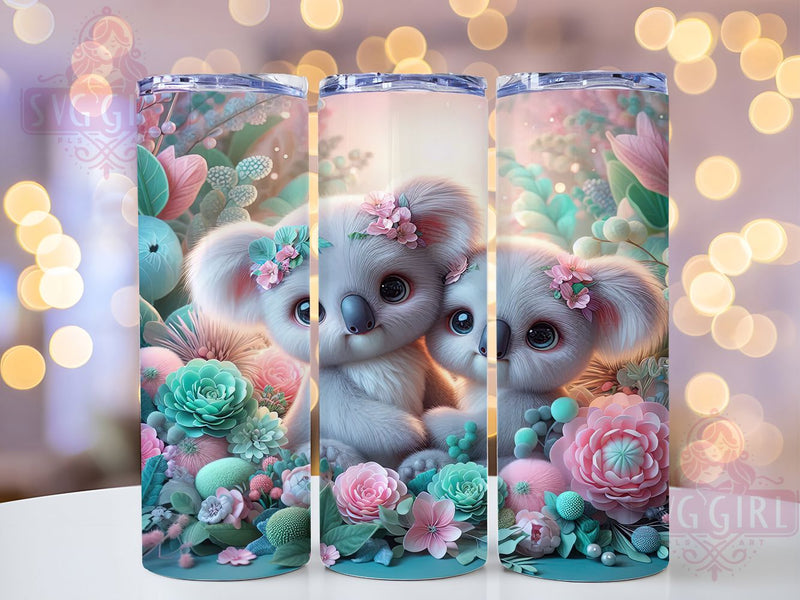 Adorable Floral Koala Tumbler, Pink Floral Tumbler, Cute Koala 20oz ...