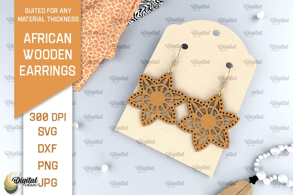 African Wooden Earrings Laser Cut. African Earrings SVG - So Fontsy