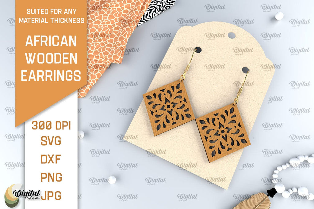 African Wooden Earrings Laser Cut. African Earrings SVG - So Fontsy