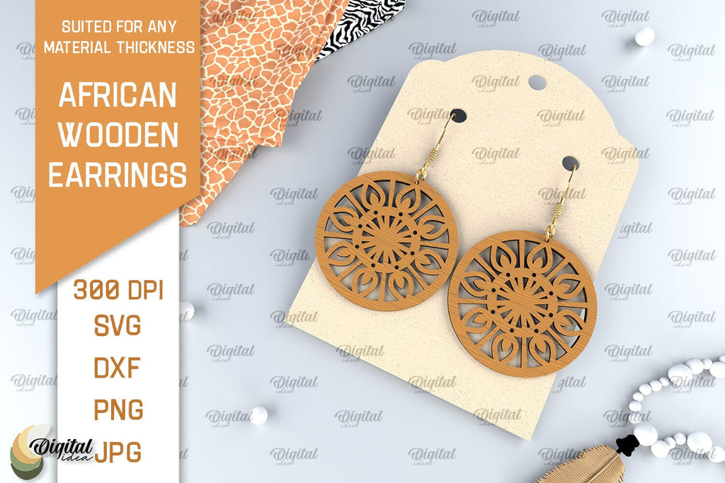 African Wooden Earrings Laser Cut. African Earrings SVG - So Fontsy