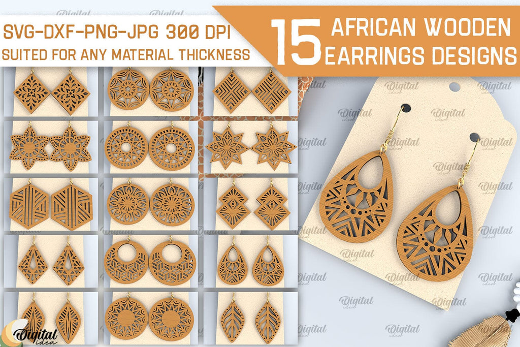 African Wooden Earrings Laser Cut Bundle. Earrings Design - So Fontsy