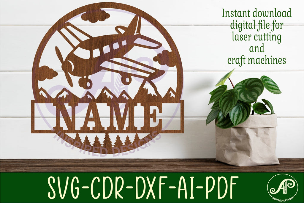 Airplane name sign svg laser cut template - So Fontsy