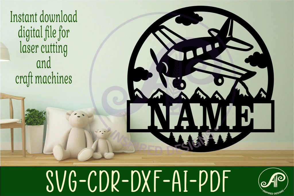 Airplane name sign svg laser cut template - So Fontsy