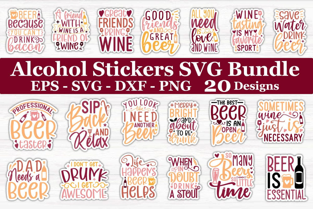 Alcohol Stickers SVG Bundle - So Fontsy