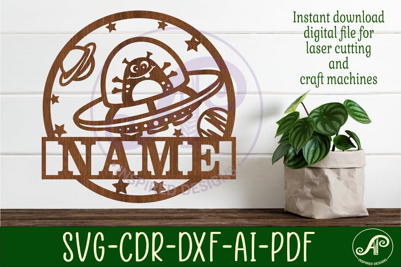 Alien name sign svg laser cut template - So Fontsy