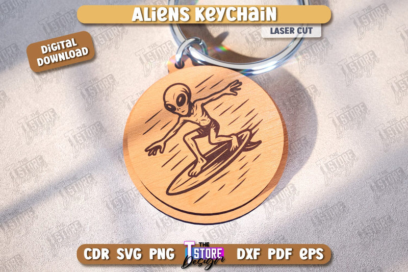 Aliens Keychain Laser Cut | UFOs | Aliens Keyring | Wooden Accessory ...