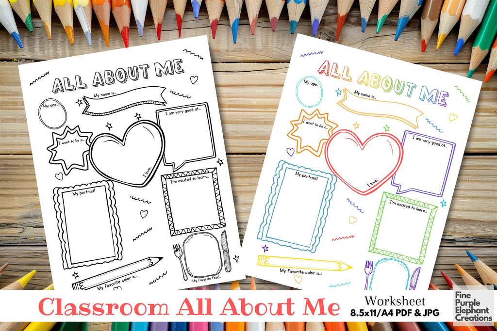 All About Me Printable Digital Worksheet - Back to School - So Fontsy