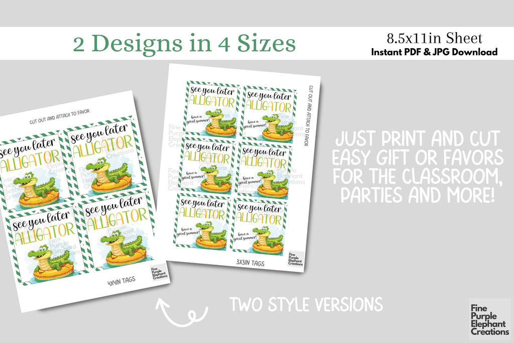 Alligator Printable Favor Tag Label - Personalized End School Year ...
