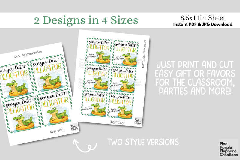 Alligator Printable Favor Tag Label - Personalized End School Year ...