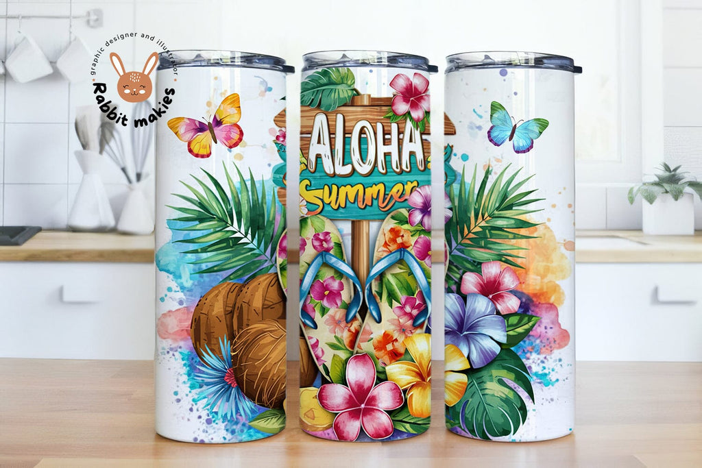 Aloha Summer Tumbler Wrap, 20oz Skinny Sublimation Tumbler Design ...