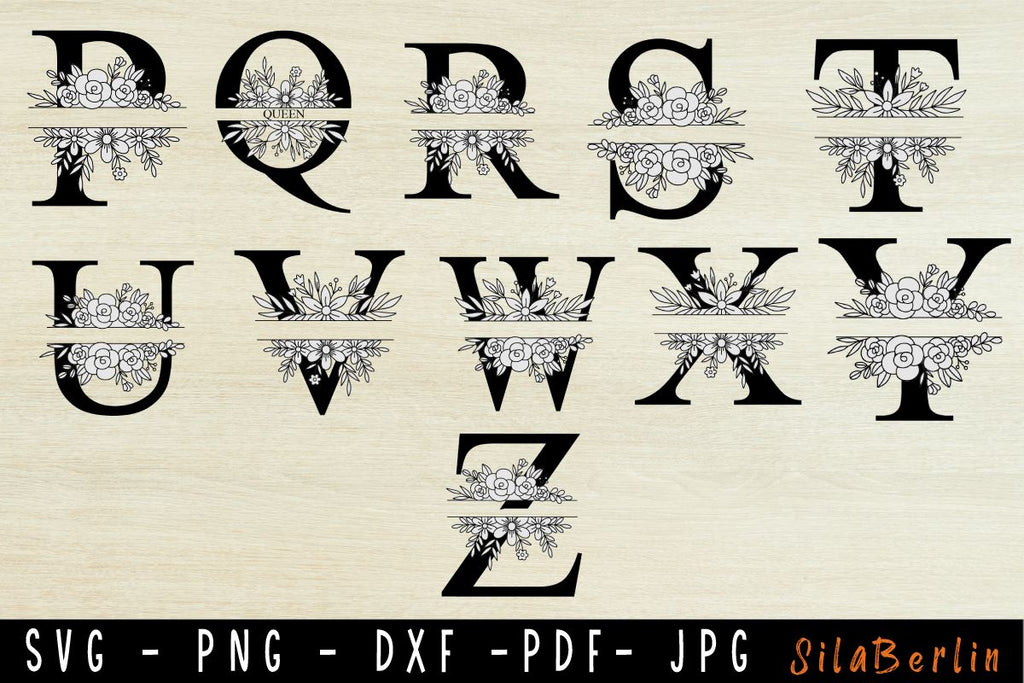 Alphabet Bundle Svg, Floral Split Monogram svg, Flower Monogram Clipart ...