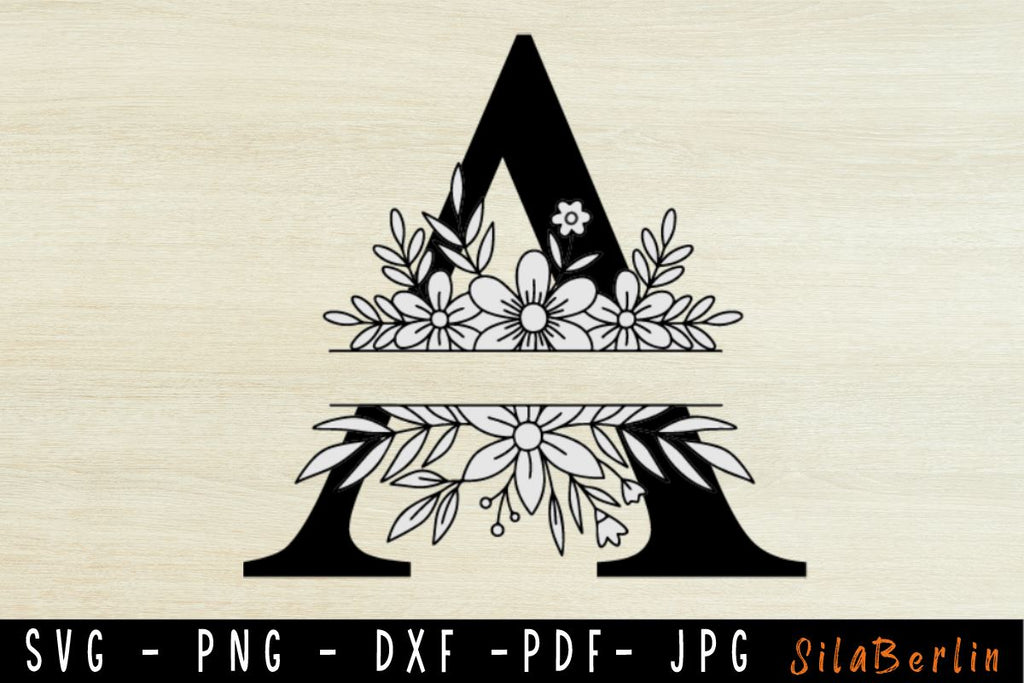 Alphabet Bundle Svg, Floral Split Monogram svg, Flower Monogram Clipart ...