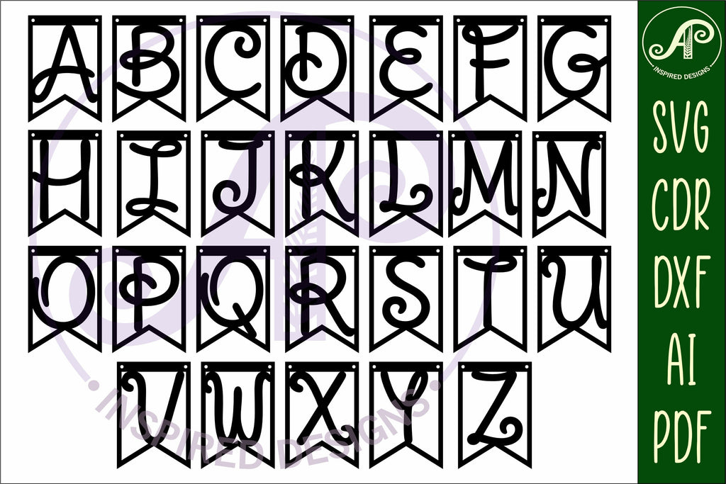 Alphabet curly font bunting banner flags SVG laser cut - So Fontsy