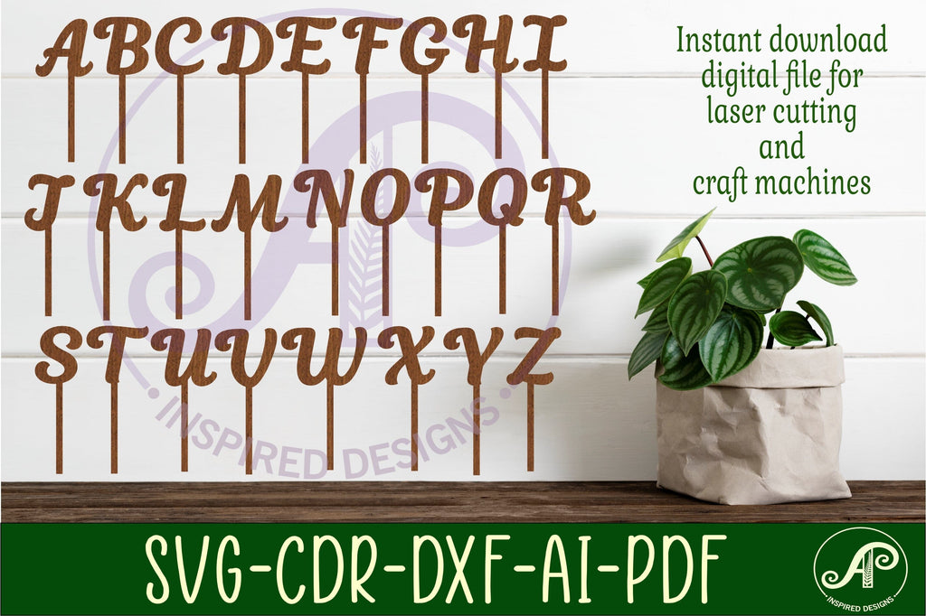 Alphabet letter cupcake toppers, 26 designs SVG laser - So Fontsy