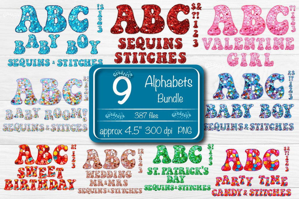 Alphabet PNG Bundle Letters Numbers Symbols Glitter Embroidery Stitches ...