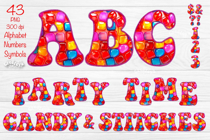 Alphabet PNG Bundle Letters Numbers Symbols Glitter Embroidery Stitches ...