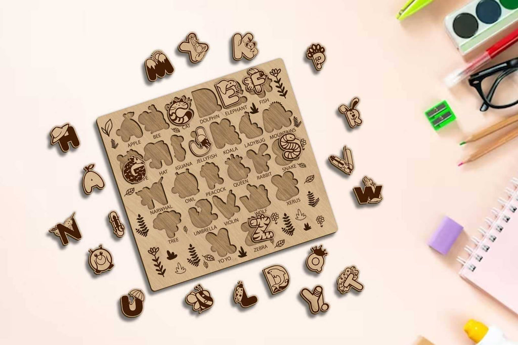 ALPHABET PUZZLE for Kids, Multilayer Template, Cut Files - So Fontsy