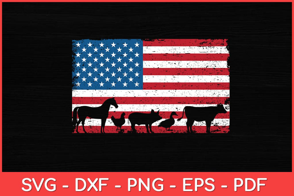American Flag 4th of July Chicken Horse Cow Pig Farm Svg Design - So Fontsy