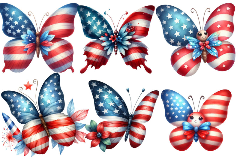 American Flag Butterfly Clipart Bundle - So Fontsy