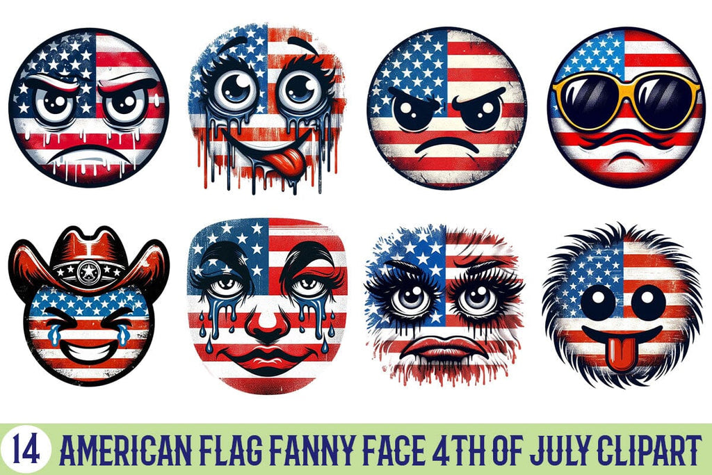 American Flag Fanny Face 4th Of July Clipart Bundle Printable File - So ...