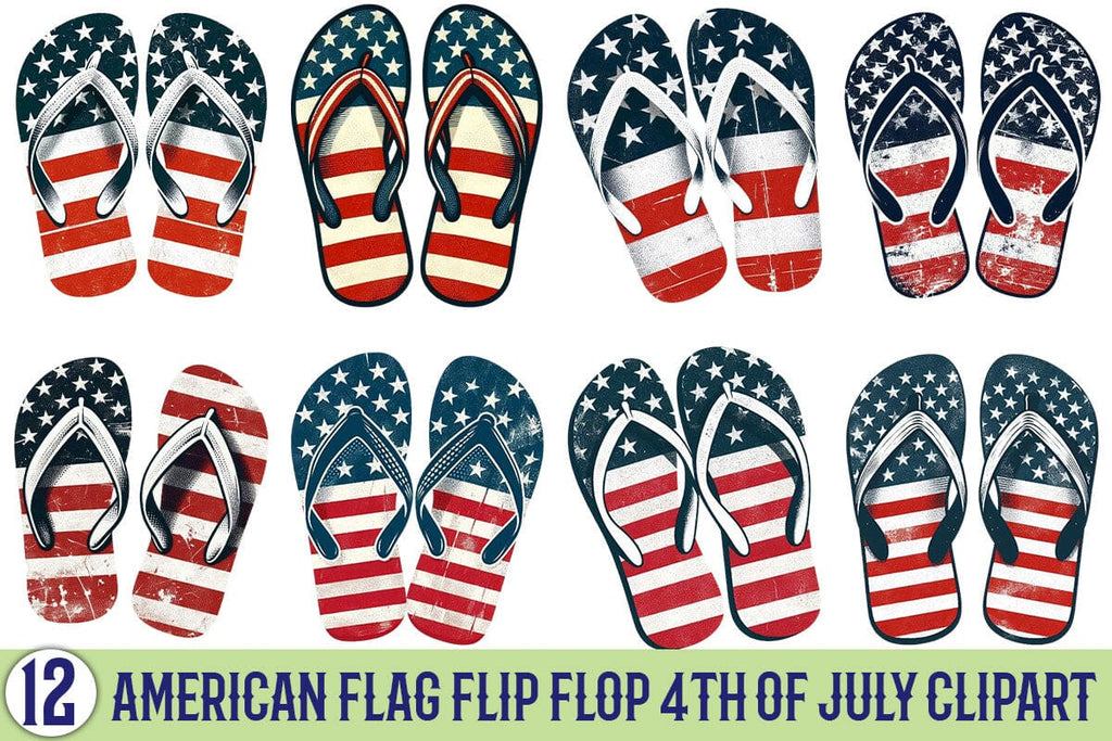 American Flag Flip Flop 4th Of July Clipart Bundle Printable File - So ...
