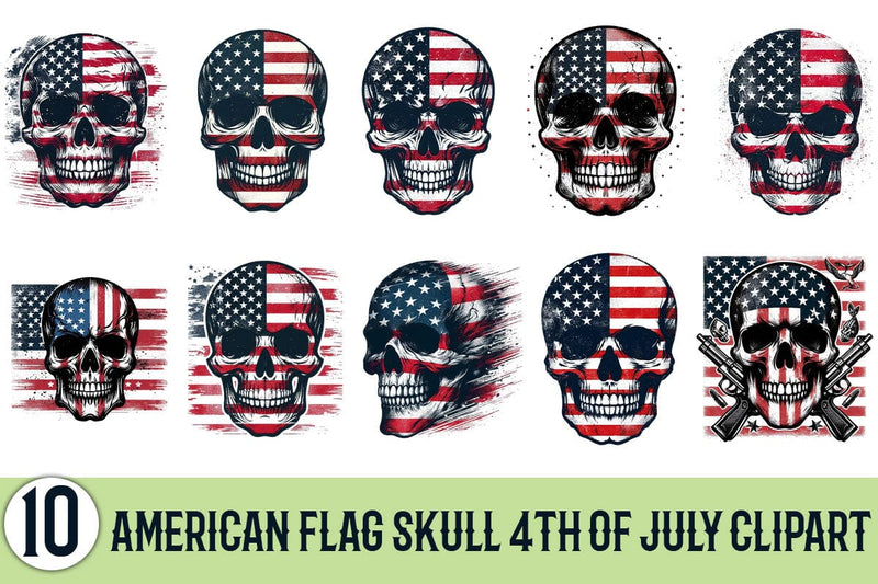 American Flag Skull 4th Of July Clipart Bundle Printable File - So Fontsy