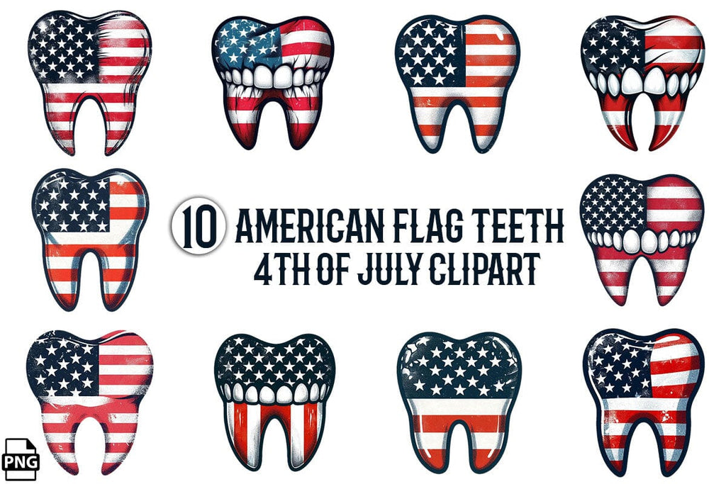 American Flag Teeth 4th Of July Clipart Bundle Printable File - So Fontsy