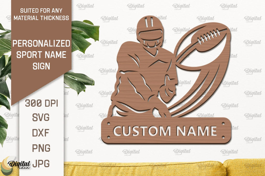 American Football Sign Laser Cut. Personalized Sport Name Sign - So Fontsy