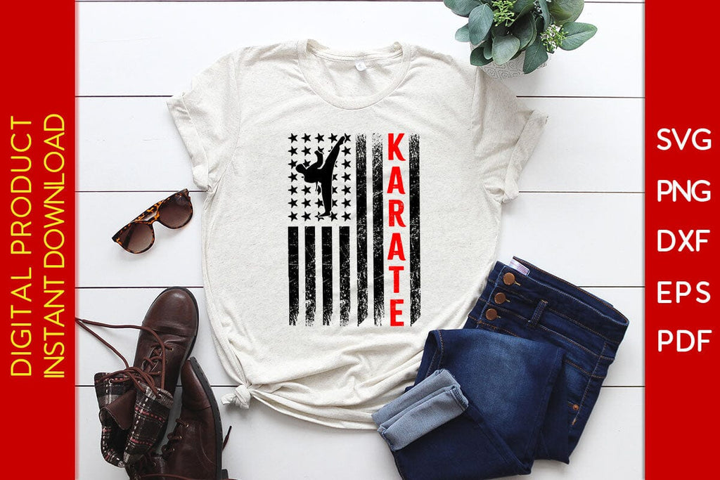 American Karate With USA Flag SVG PNG PDF Cut File - So Fontsy