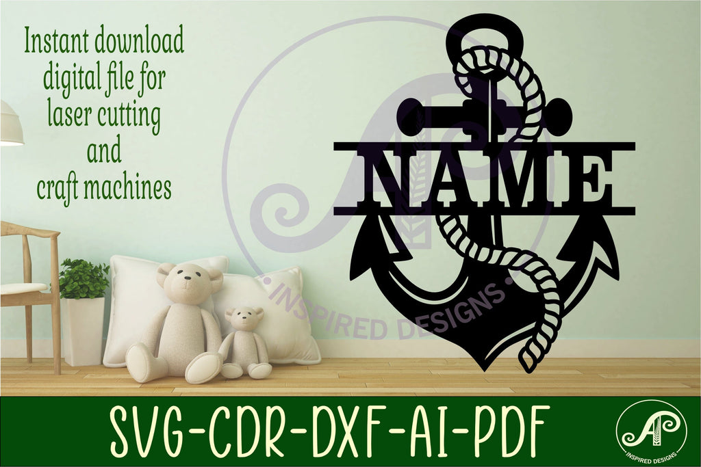 Anchor two layer name sign svg laser cut template - So Fontsy