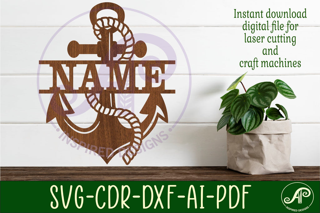 Anchor two layer name sign svg laser cut template - So Fontsy