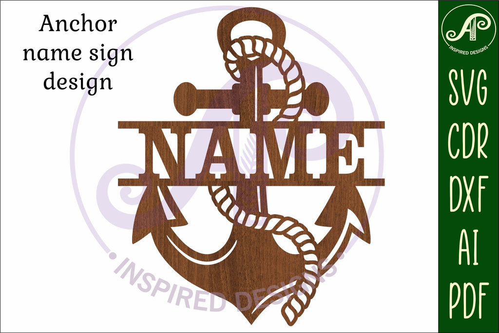 Anchor two layer name sign svg laser cut template - So Fontsy