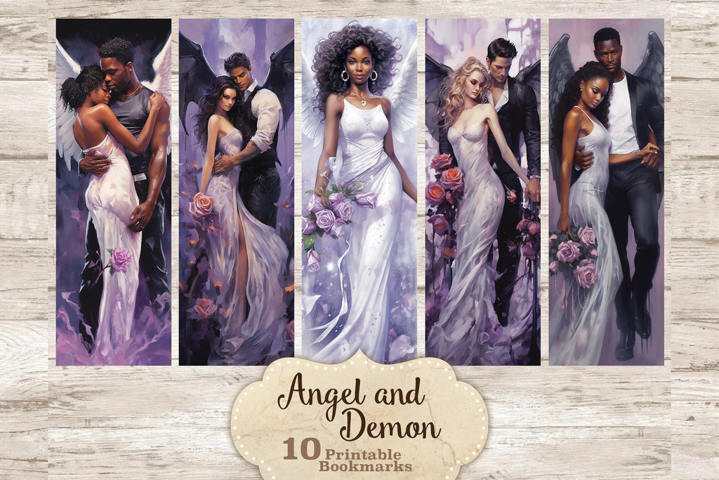 Angel And Demon Bookmarks Printable | Bookmarks Digital - So Fontsy