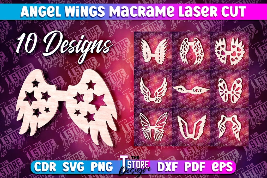 Angel Wings Macrame Laser Cut | Wings Laser Cut Design - So Fontsy