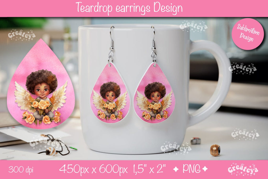 Angel Wings Teardrop Earrings – Romantic Valentine Sublimation - So Fontsy