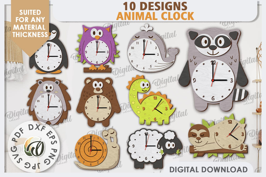 Animal Clocks Laser Cut Bundle. Wooden Wall Clocks SVG - So Fontsy