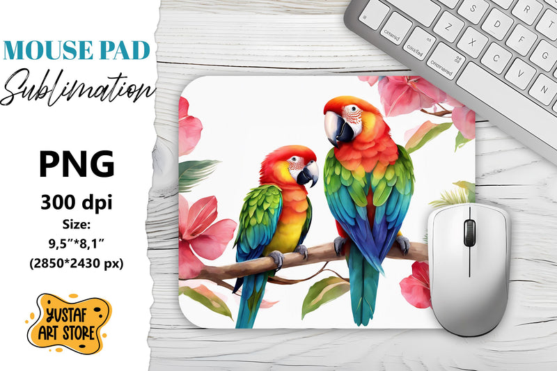 Animal Mouse Pad sublimation. Cute parrots - So Fontsy
