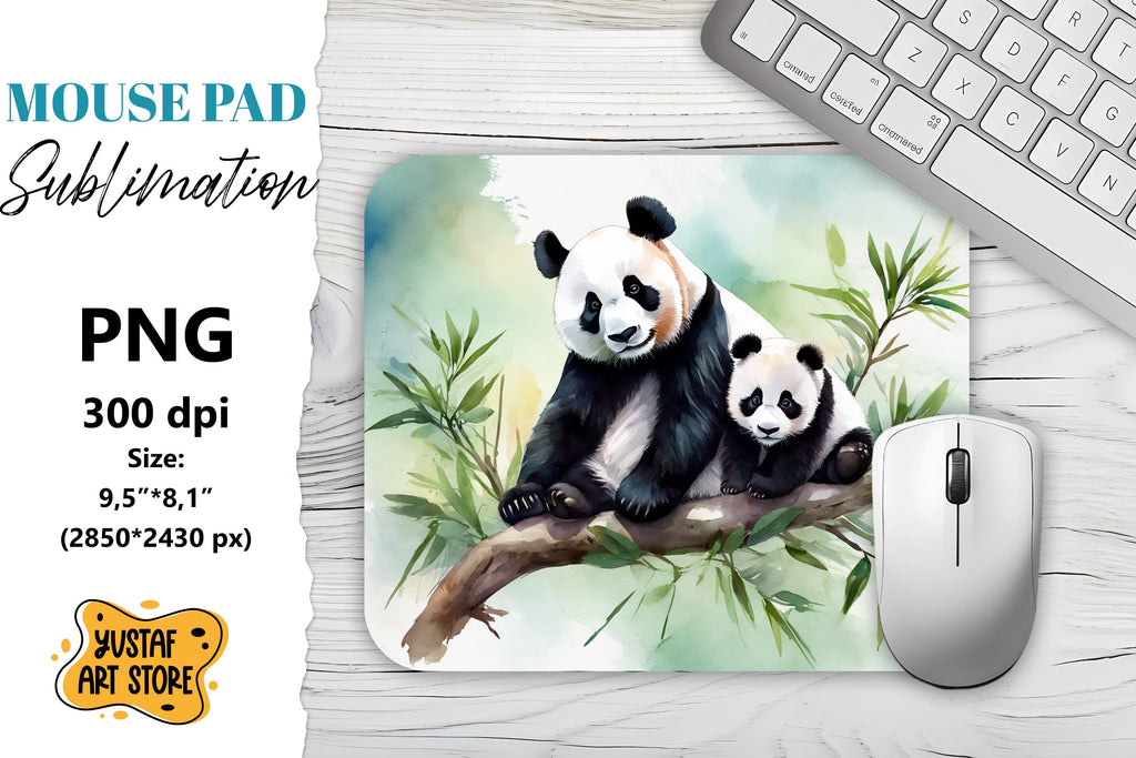 Animal Mouse Pad sublimation. Mom and baby panda - So Fontsy