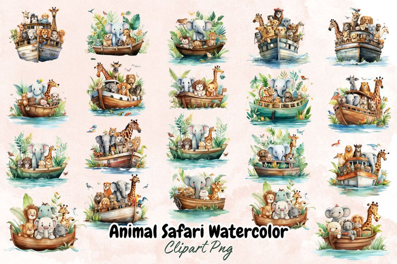 Animal Safari Watercolor Clipart Bundle - So Fontsy