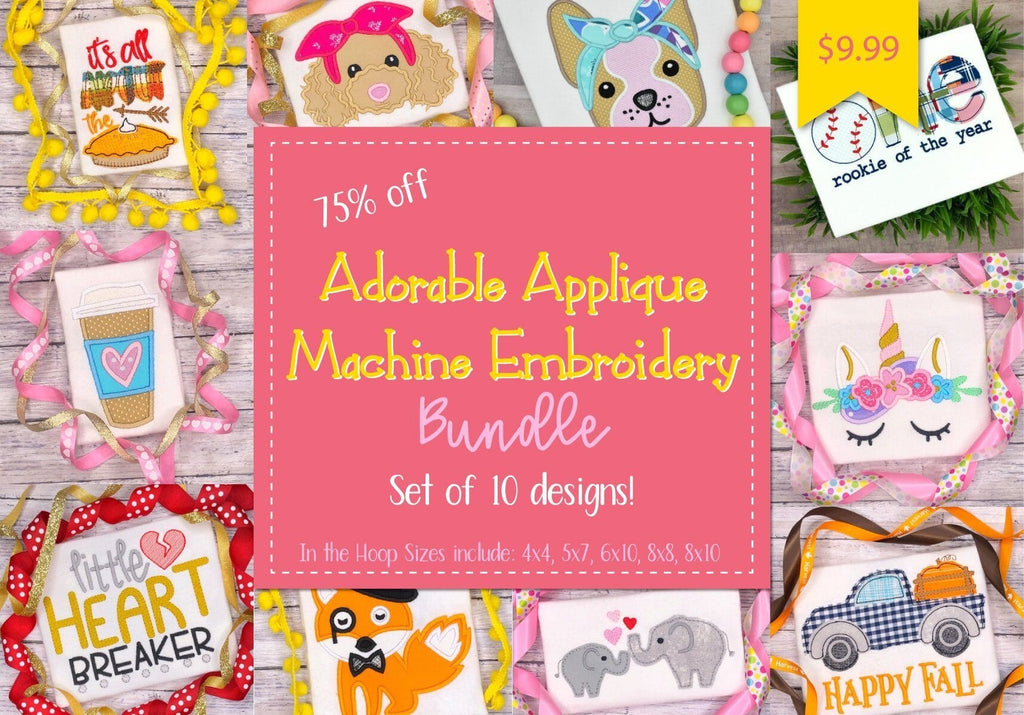 Applique Machine Embroidery Design Bundle (Free Set of 10) - So Fontsy