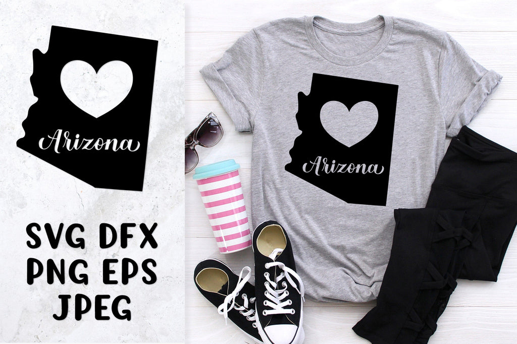 Arizona hand lettered SVG with map. Patriotic shirt design - So Fontsy