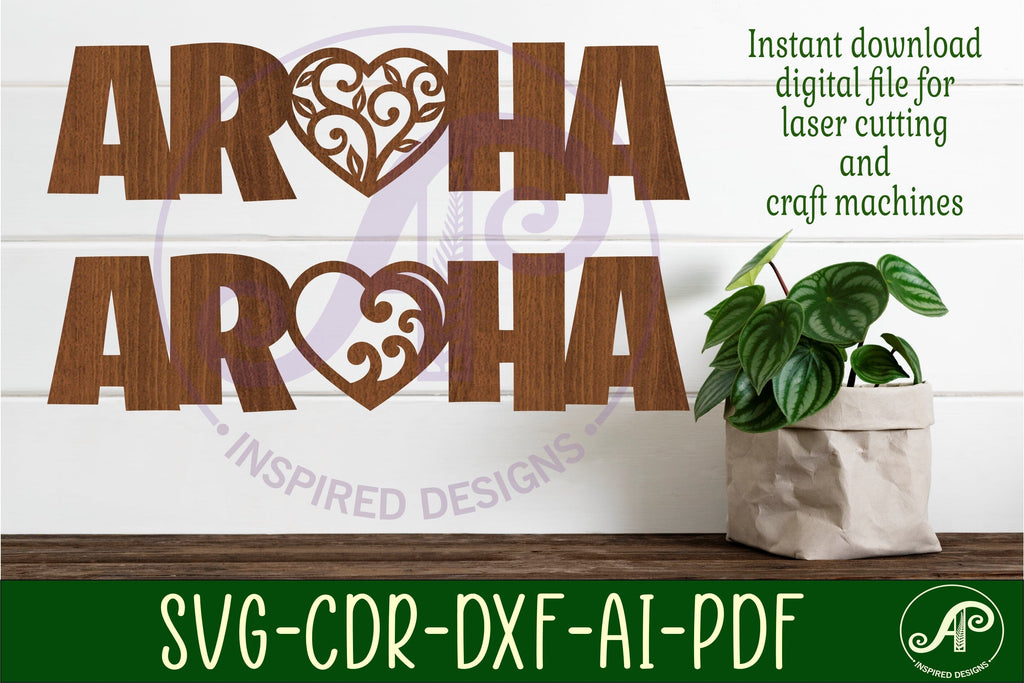 Aroha word wall art signs, SVG file. vector love sign NZ - So Fontsy