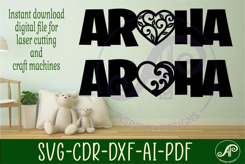 Aroha word wall art signs, SVG file. vector love sign NZ - So Fontsy