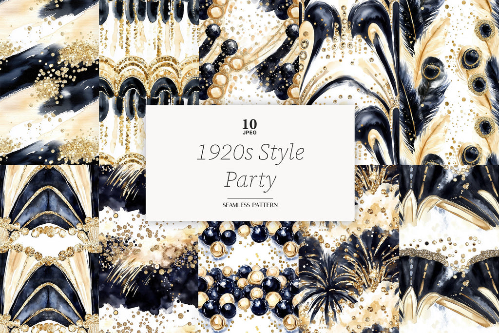 Art Deco Digital Paper | Black Gold Gatsby Seamless Pattern - So Fontsy